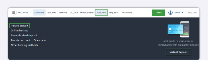 Instant deposit | Fund your account instantly | Questrade